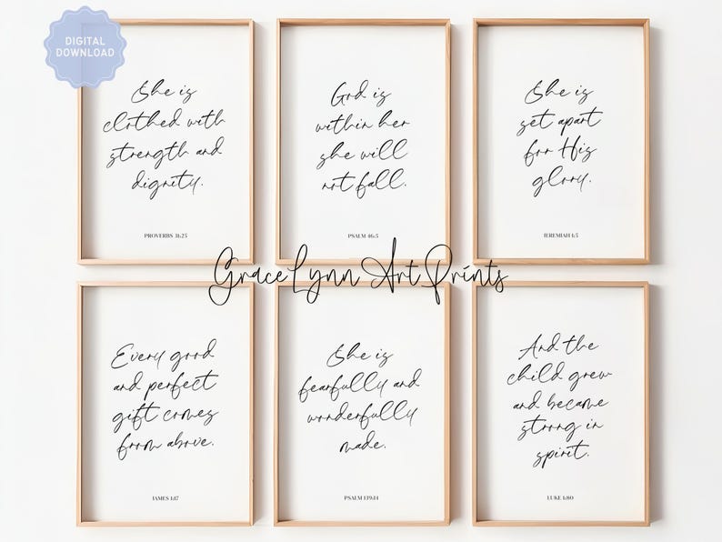 Set of 6 Bible Verse Printable Quotes, Nursery Printable Wall Art Set ...