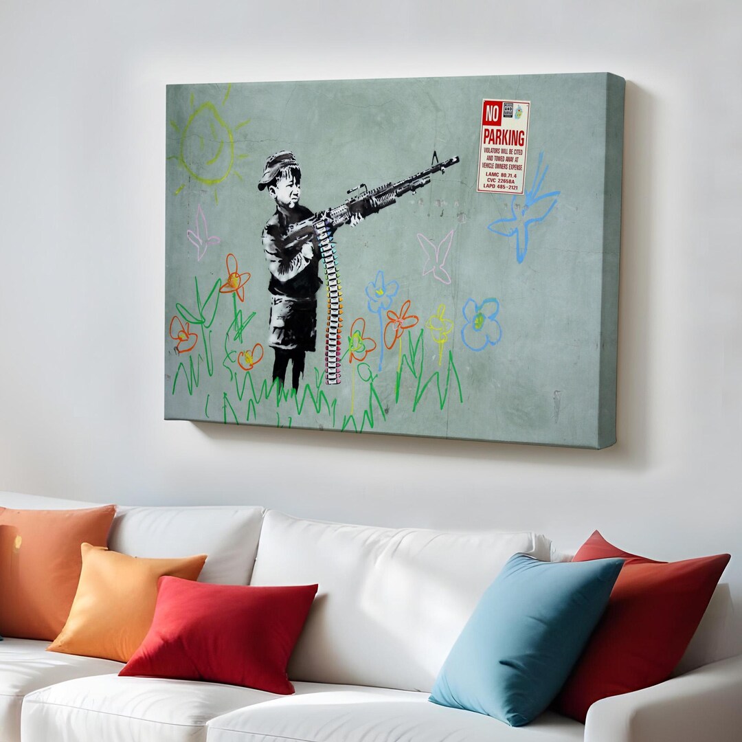 Banksy, "child With A Machine Gun" Canvas Art, No Parking, Street ...