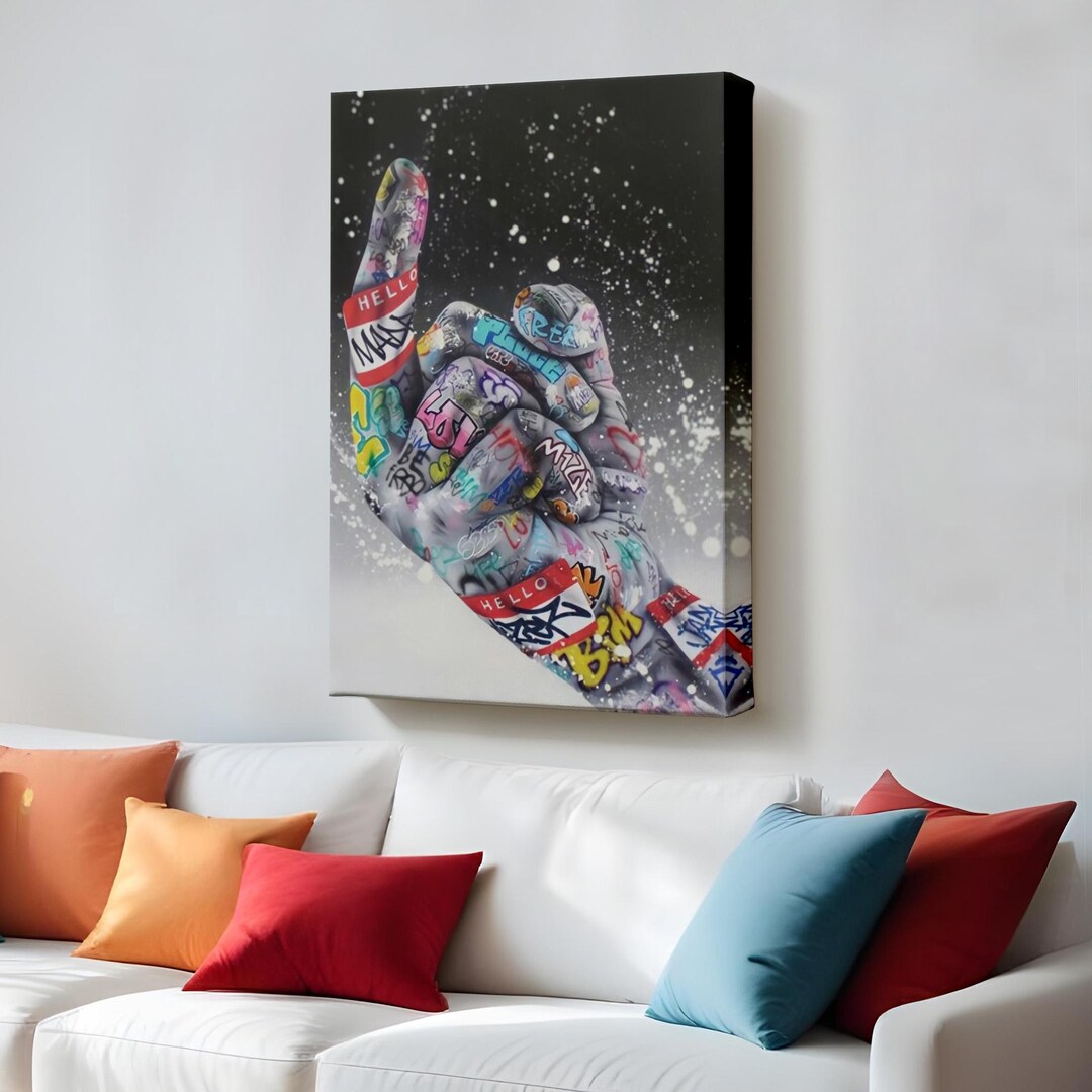 Graffiti Middle Finger Print, Profane Hand Gesture, Hip Hop Canvas ...