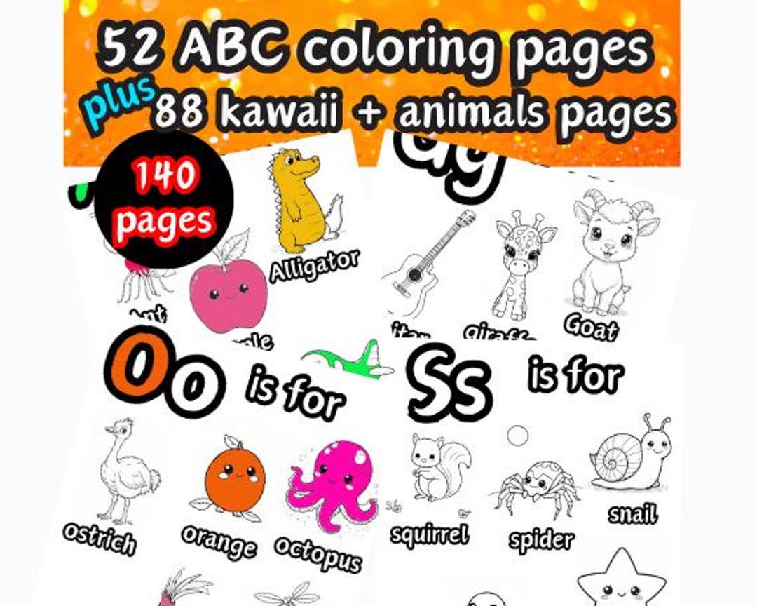 52 ABC Coloring Pages 88 Kawaii and Animals Pages Cute Coloring Pages ...
