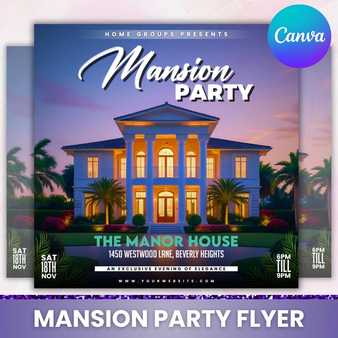 Mansion Party Flyer: Luxurious Event, Canva Editable (digital Download ...
