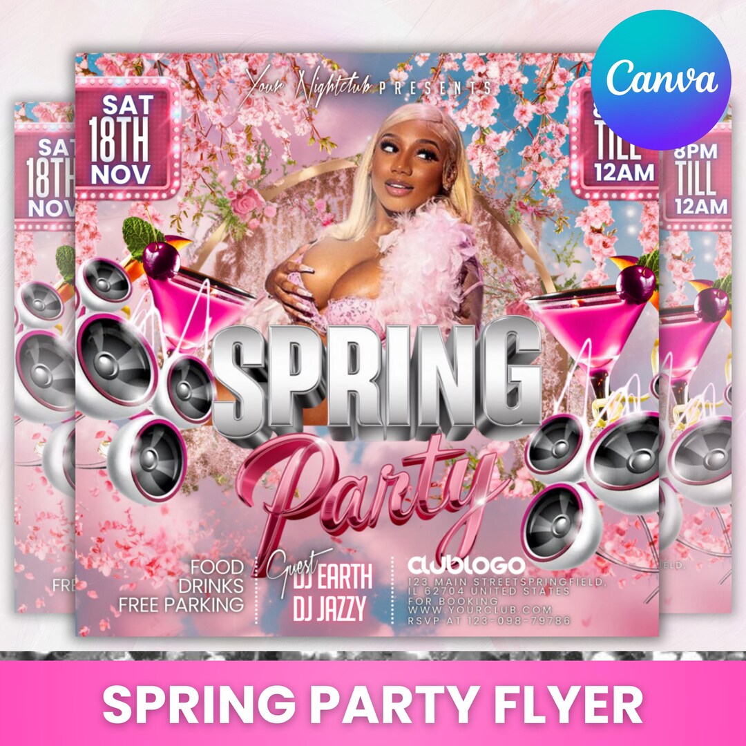 Spring Party Flyer, Spring Break Party Flyer, Club DJ Party Invite, Day ...