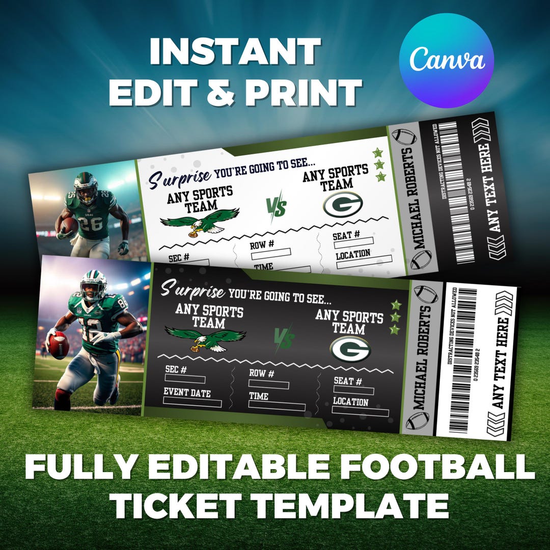 Editable Football Ticket, Football Game Ticket Gift, Football Birthday ...