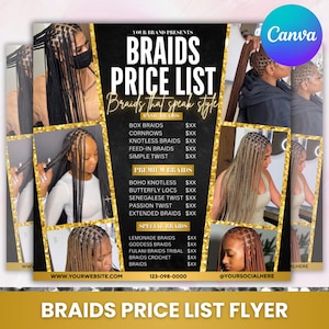 Braids Pricelist, Braids Price List Flyer,knotless Braids Flyer,beauty ...