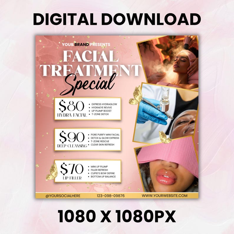 Facials Flyer: Esthetician Salon Spa Treatment, Canva Editable - Etsy