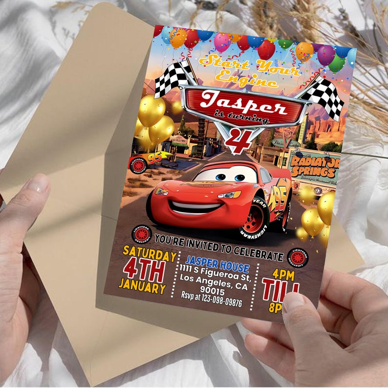 Cars Birthday Invitation, Race Car Birthday Party Invitation, Red Car ...