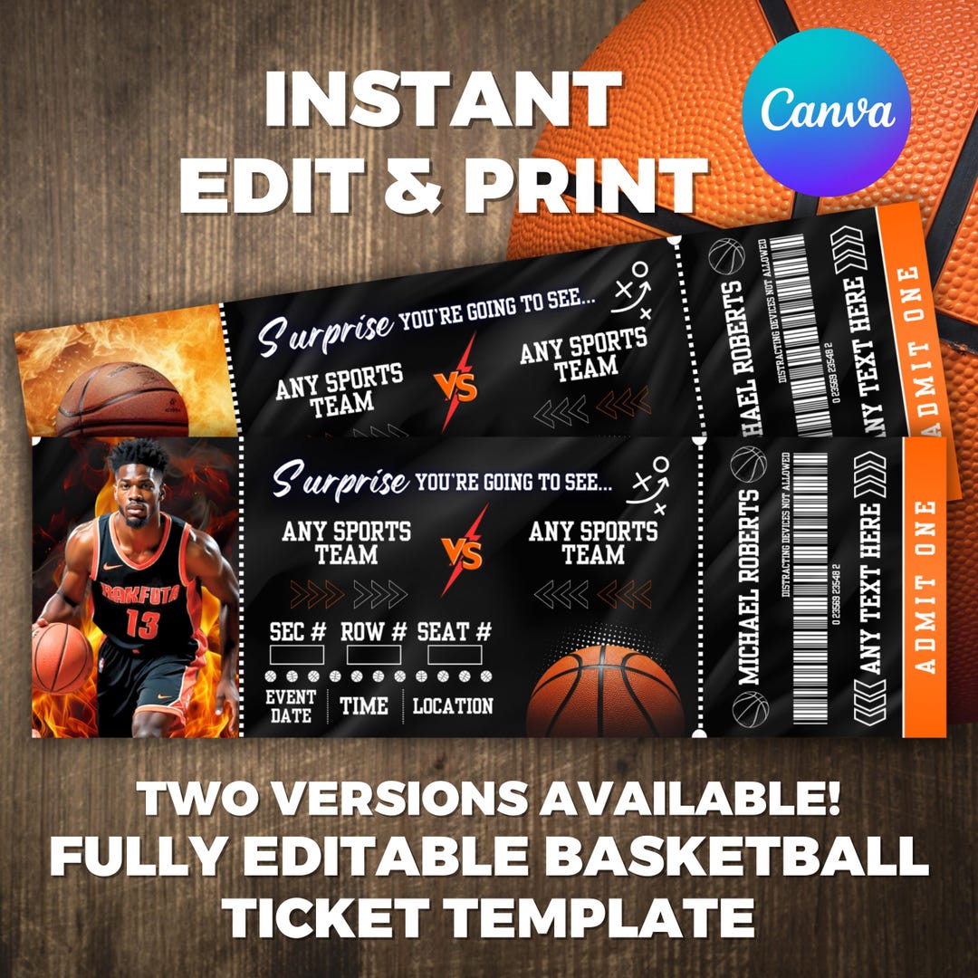 Basketball Ticket Template, Basketball Ticket, Printable Basketball ...