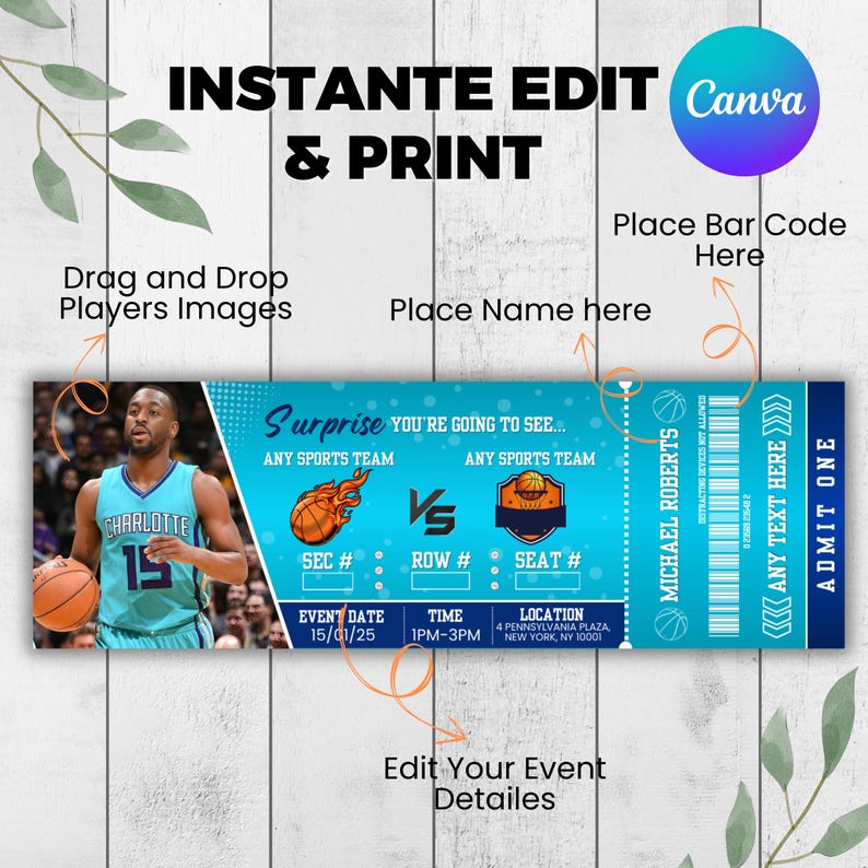 Printable Basketball Ticket Template: Editable Sports Game Ticket ...