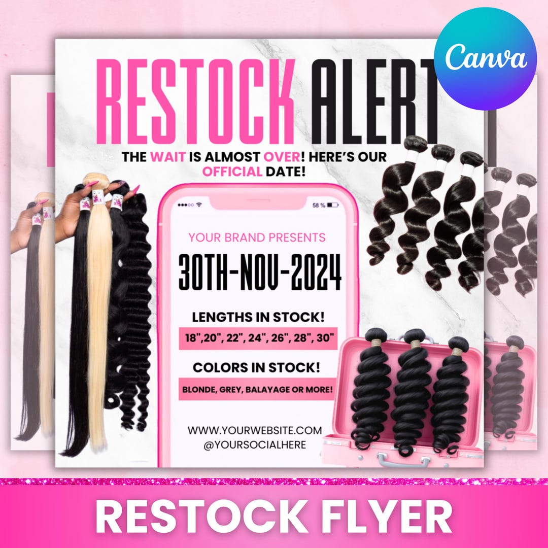 Restocked Flyer, Restock Flyer, Back in Stock Flyer, Hair on Hand Flyer ...
