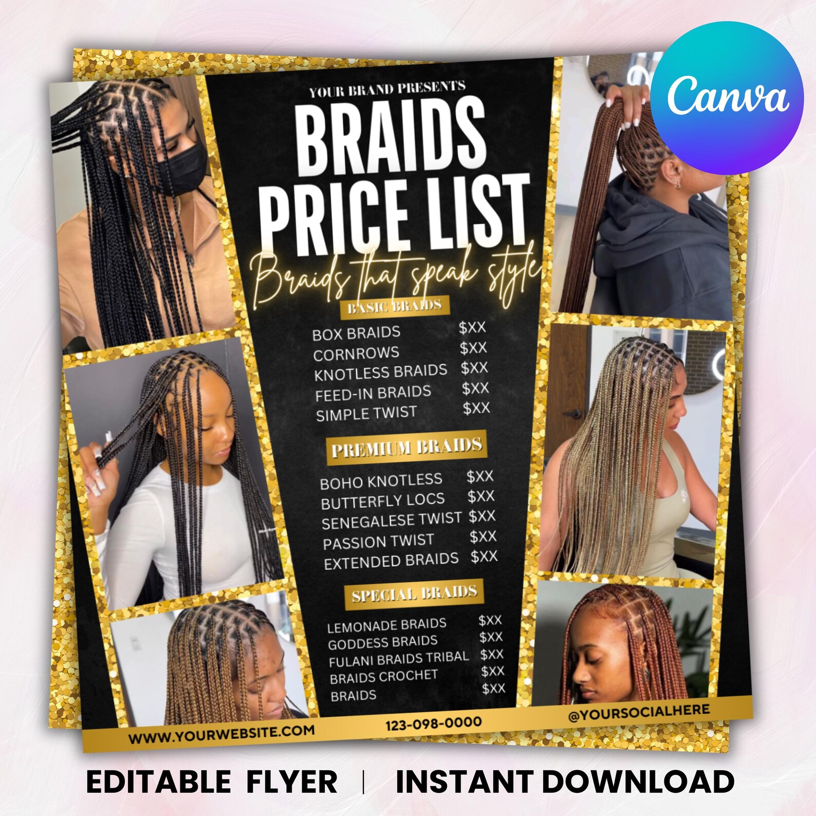 Braids Pricelist, Braids Price List Flyer,knotless Braids Flyer,beauty ...