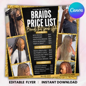 Braids Pricelist, Braids Price List Flyer,knotless Braids Flyer,beauty ...