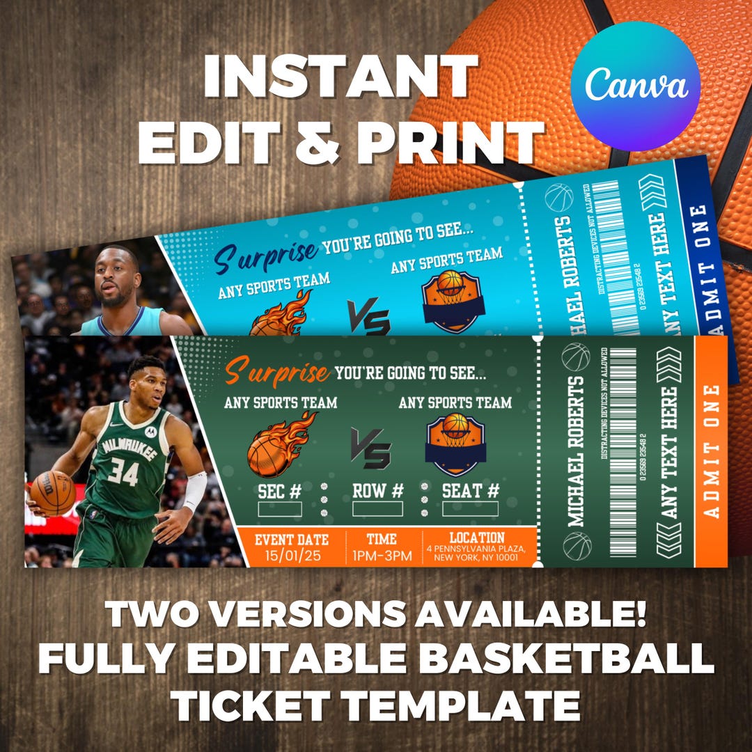 Printable Basketball Ticket Template: Editable Sports Game Ticket ...