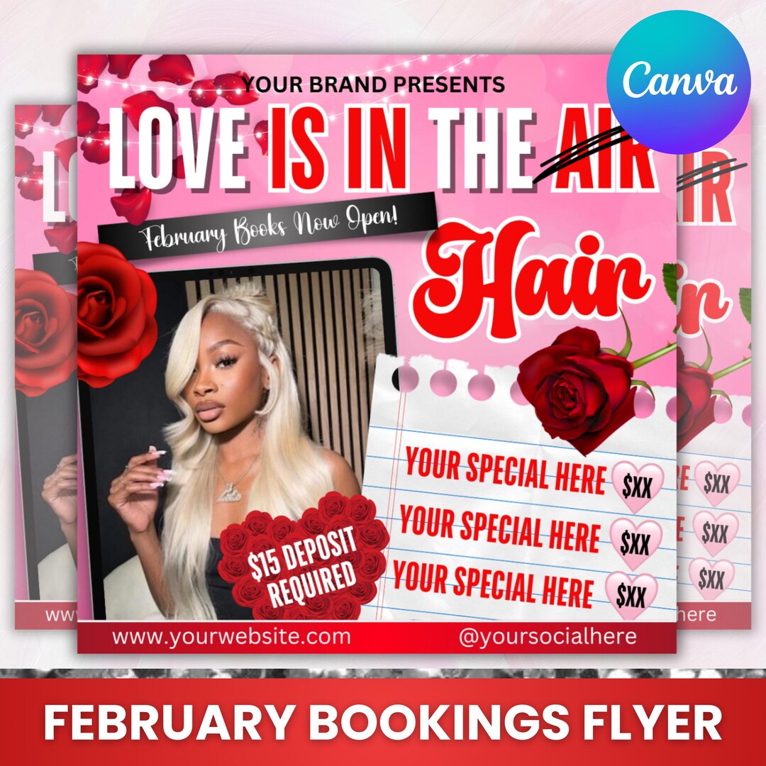February Booking Flyer, Valentines Day Booking Flyer, February Booking ...
