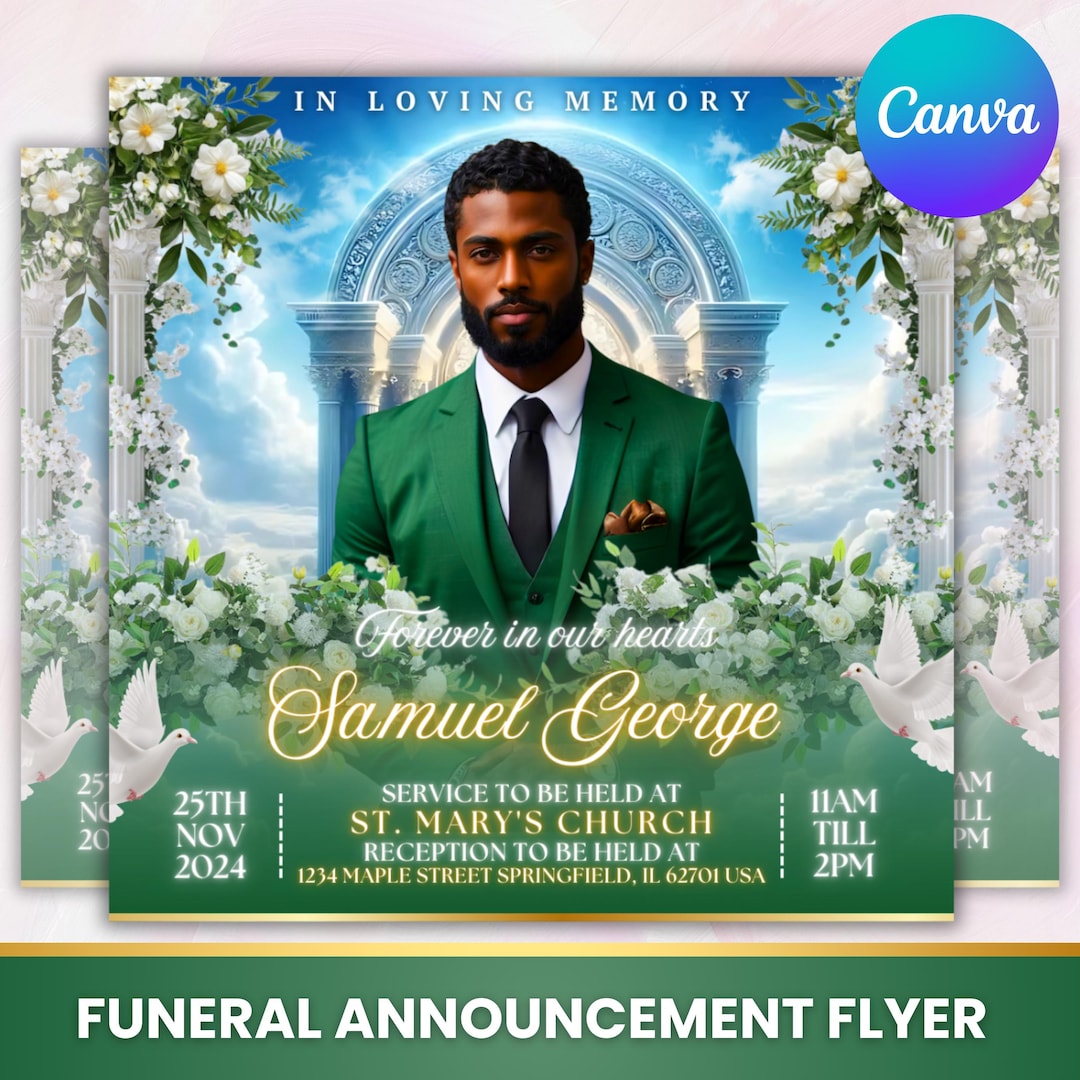 Memorial Funeral Announcement Flyer, Rest in Peace Flyer, Editable ...
