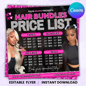 Hair Price List Flyer, Hair Flyer, Hair Price List, DIY Hair Sale Flyer ...