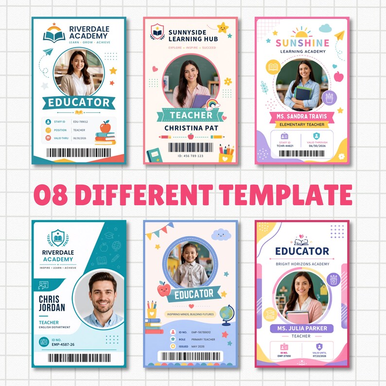 8 Teacher Portrait ID Badges | Editable ID Card Template | Canva Custom ...