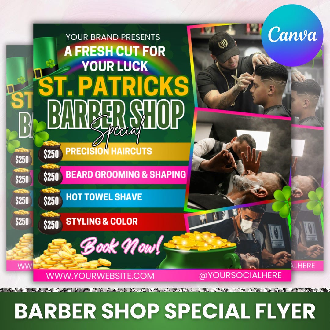 St. Patrick Barber Flyer, Barber Booking Flyer, Barbershop Booking ...