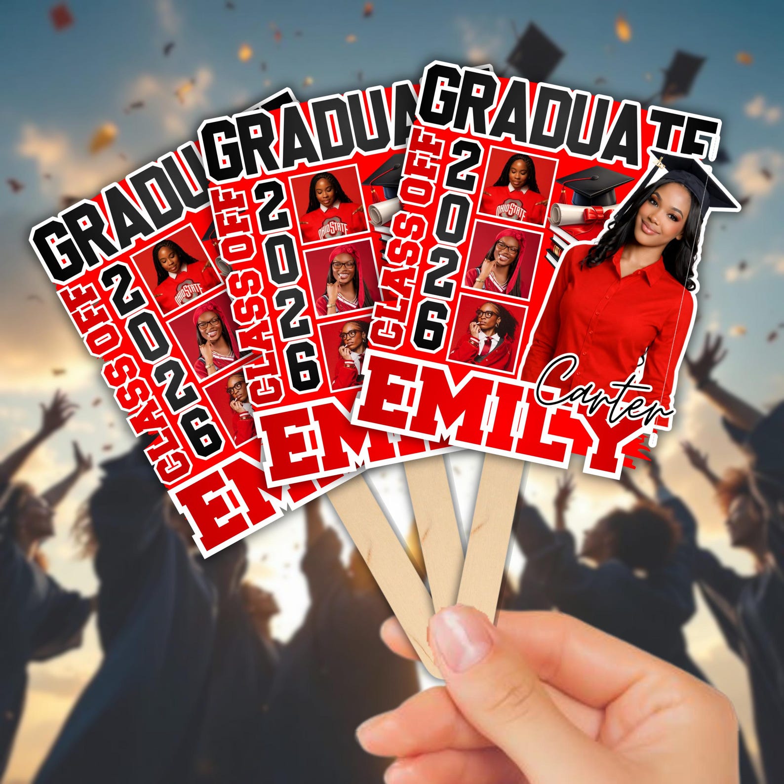 Graduation Fan Template, 2026 Grad Fan Canva Graduation Paddle Fan ...