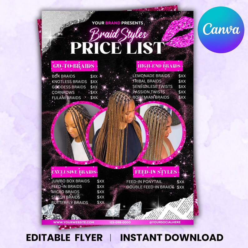 Braids Pricelist, Braids Price List Flyer,knotless Braids Flyer,beauty ...