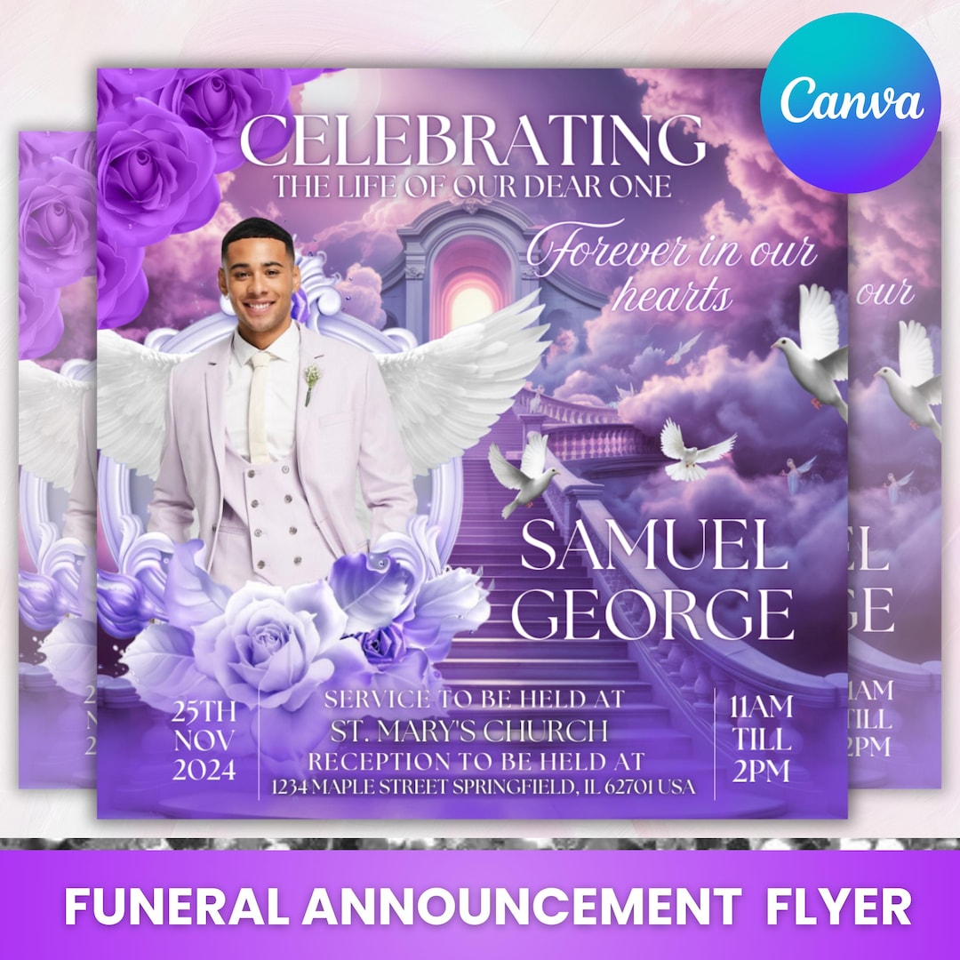 Memorial Funeral Announcement Flyer, Rest in Peace Flyer, Editable ...