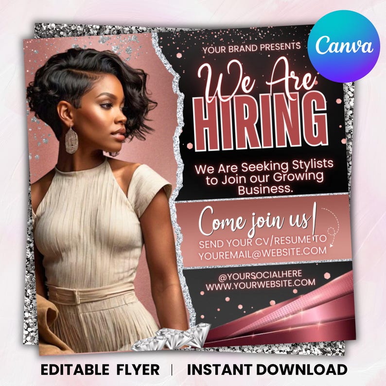 We Are Hiring Flyer: Salon Team, Social Media Template (canva Editable ...