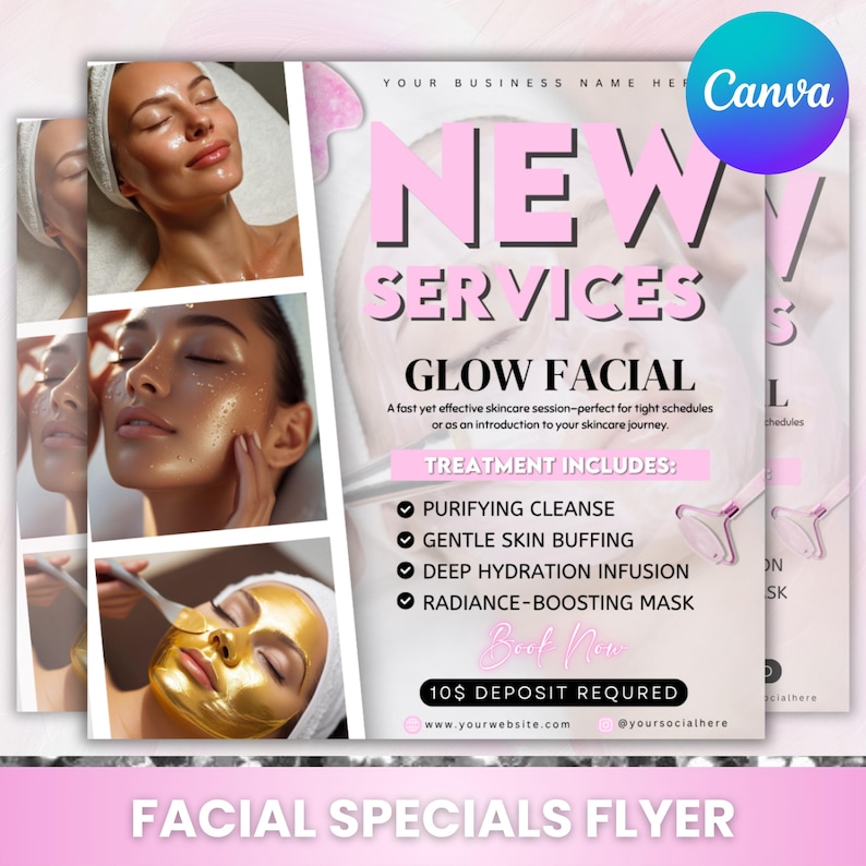 Esthetician Facials Flyer: Salon Spa Treatment, Canva Editable (digital ...