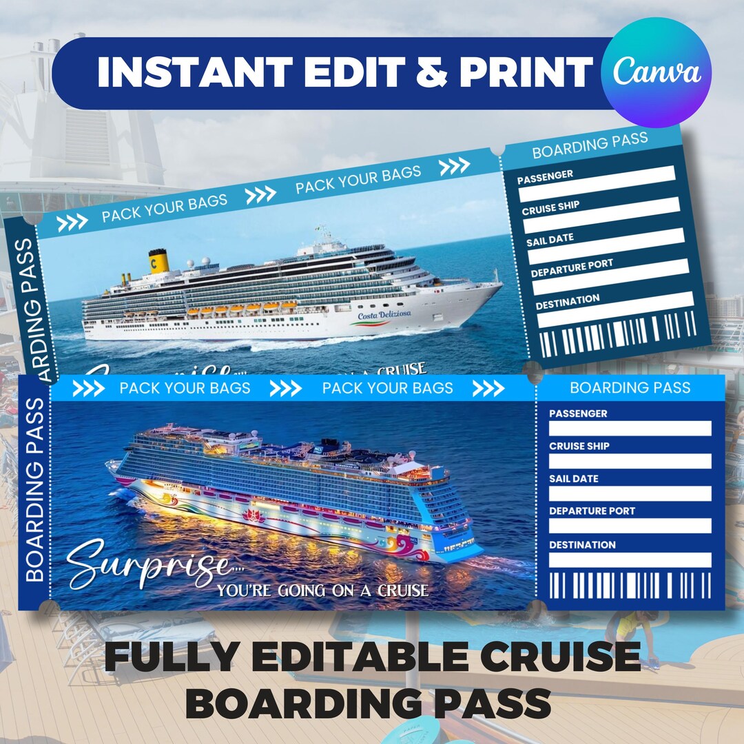 Editable Cruise Ship Ticket Template, Printable Cruise Trip Ticket ...