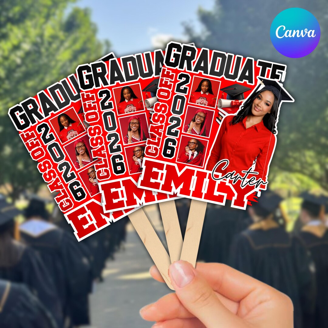 Graduation Fan Template, 2026 Grad Fan Canva Graduation Paddle Fan ...