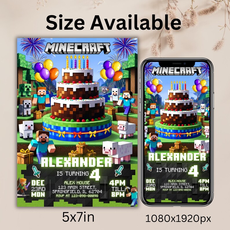Editable Minecraft Birthday Invitation, Minecrafter Birthday ...