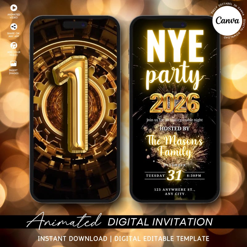 New Years Animated Evite - Etsy