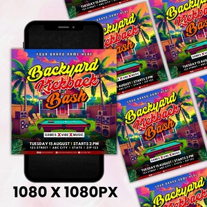 Backyard Kickback Party Flyer: Editable Summer Event, Games & Vibes ...