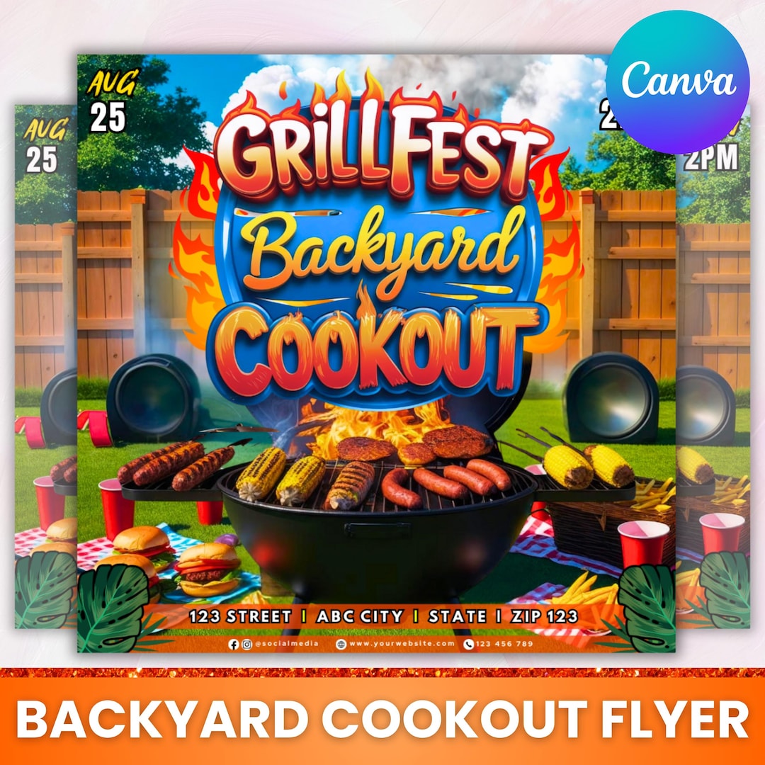 BBQ Cookout Flyer: Editable Canva Template (social Media, Party, Food ...