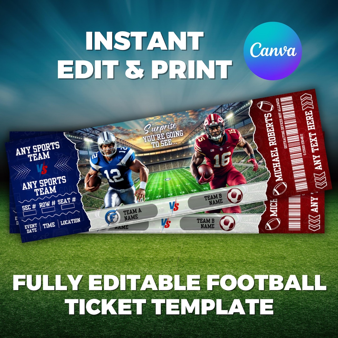 Editable Football Ticket, Football Game Ticket Gift, Football Birthday ...
