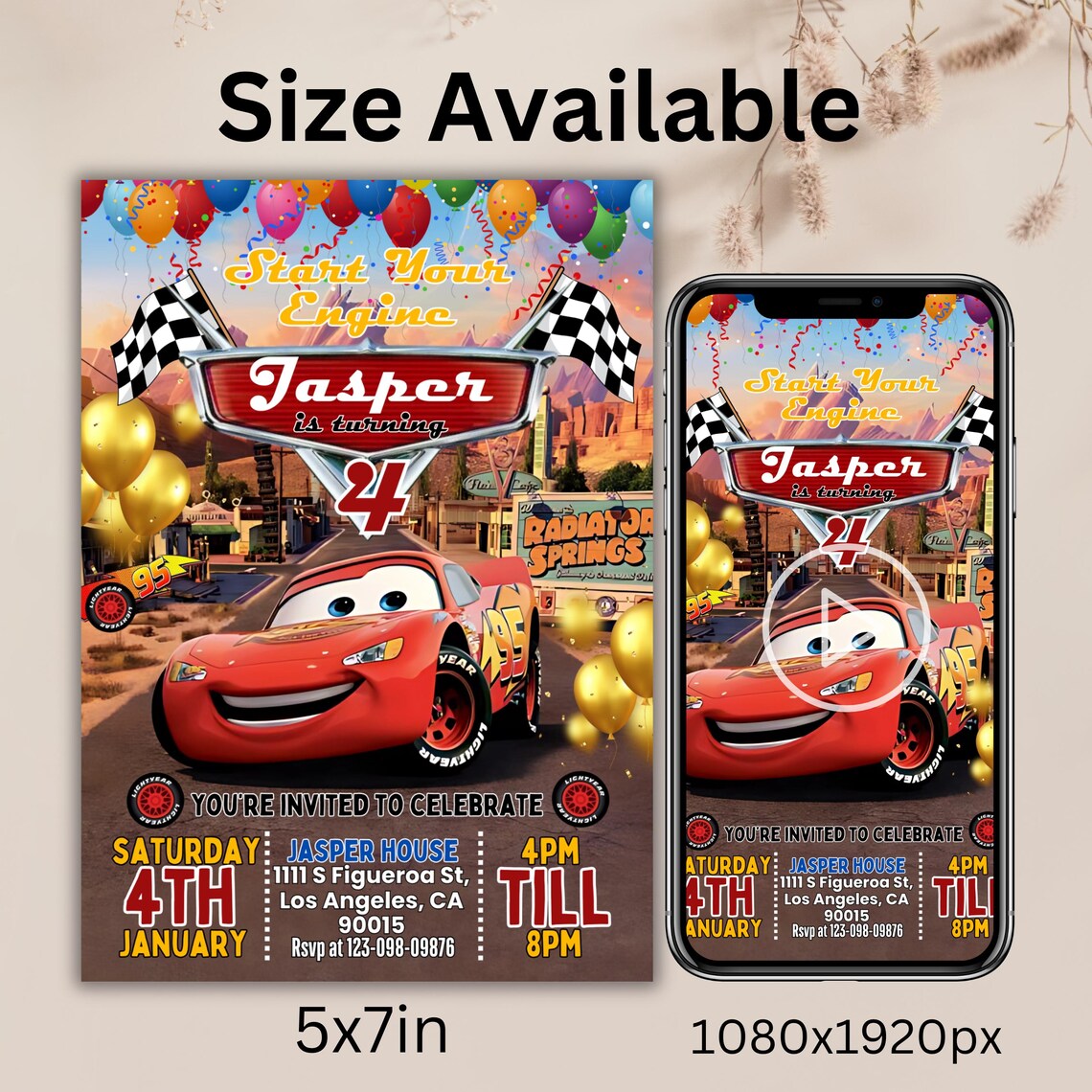 Cars Birthday Invitation, Race Car Birthday Party Invitation, Red Car ...