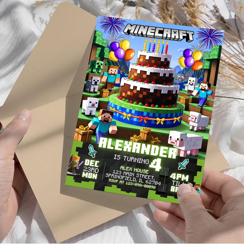 Editable Minecraft Birthday Invitation, Minecrafter Birthday ...