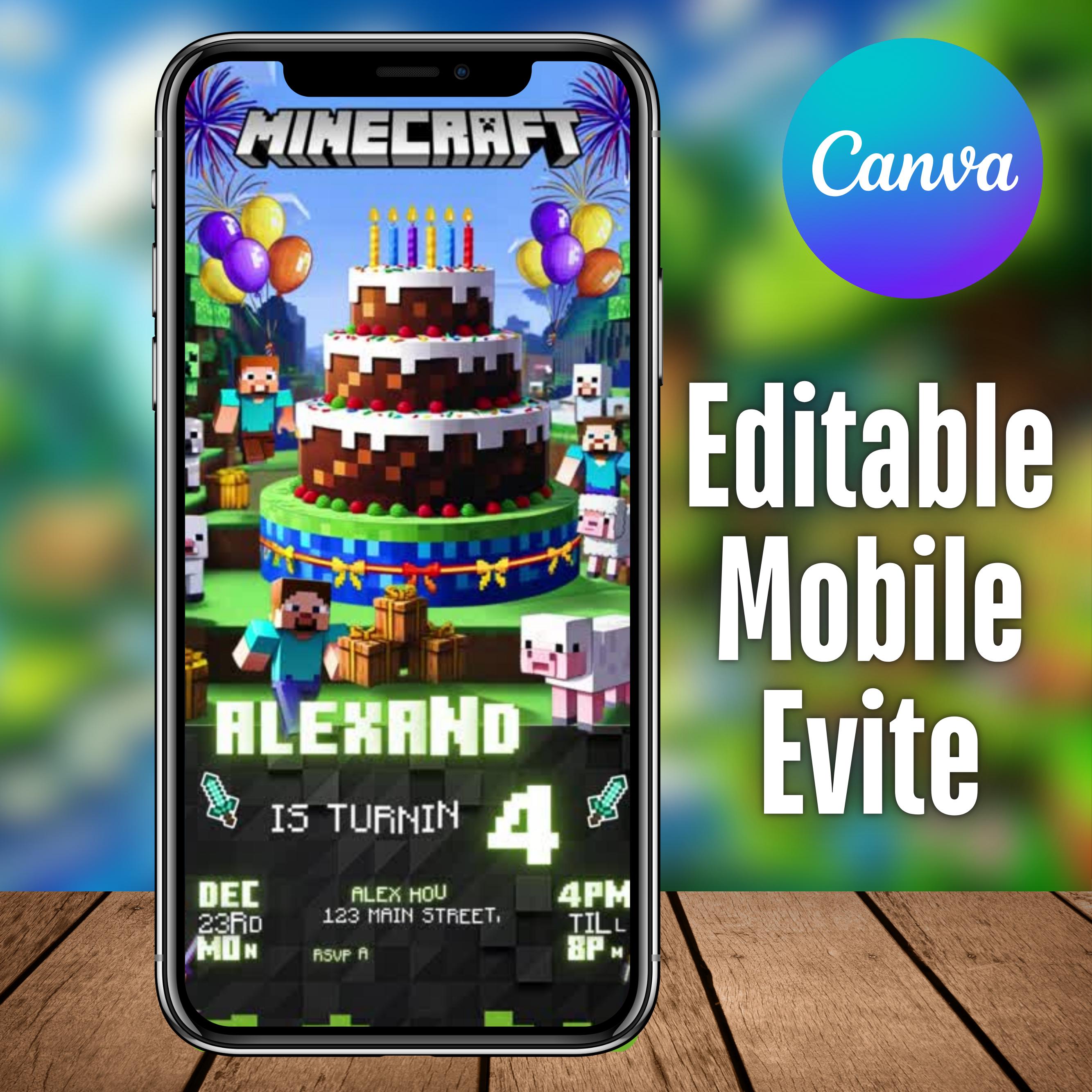 Editable Minecraft Birthday Invitation, Minecrafter Birthday ...