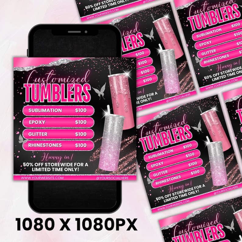 Custom Tumblers Flyer: Sublimation, Epoxy, Glitter (canva Editable) - Etsy