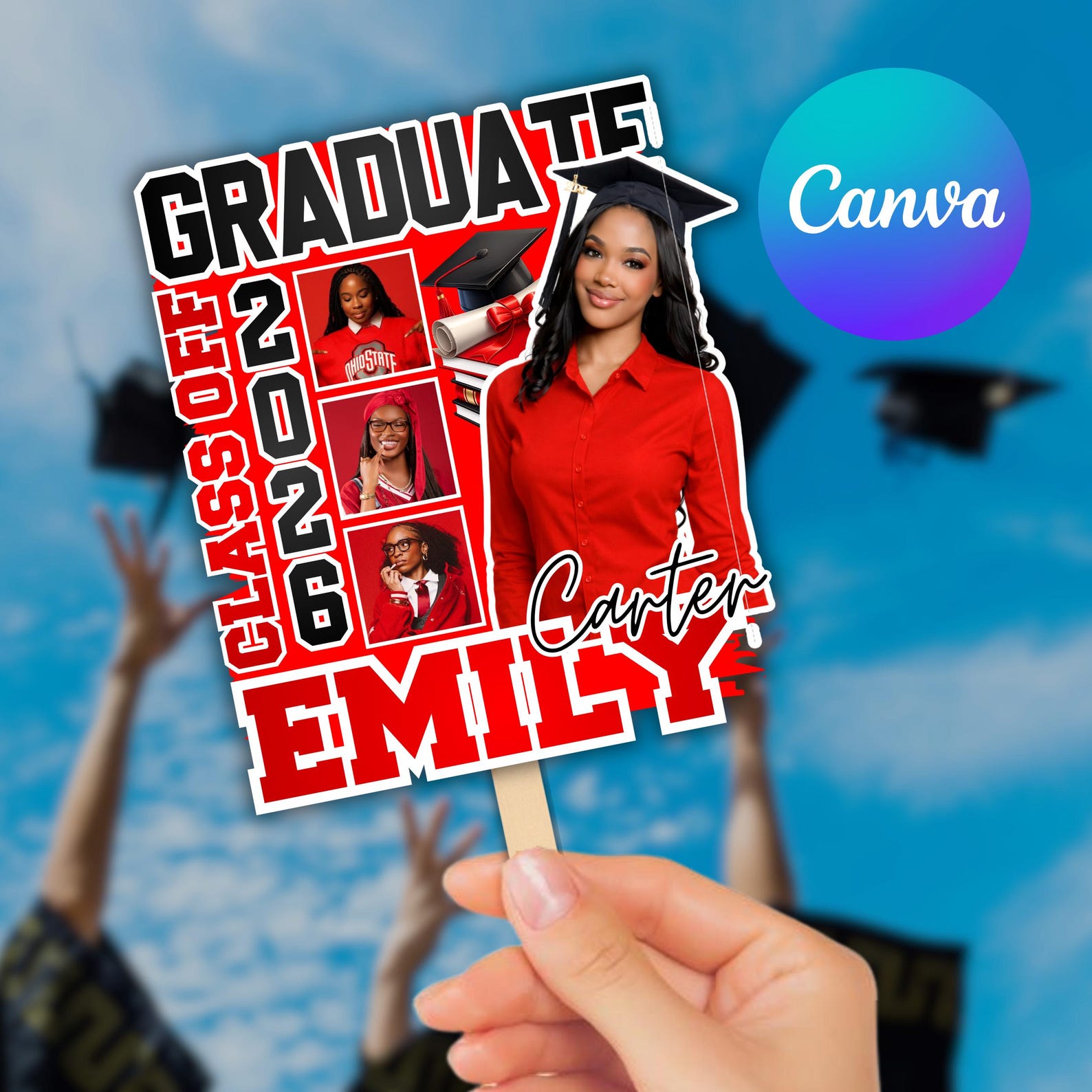 Graduation Fan Template, 2026 Grad Fan Canva Graduation Paddle Fan ...