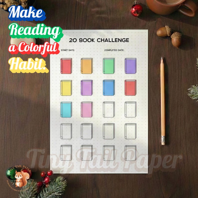 20 Book Reading Challenge Printable, "bookshelf" Coloring Log PDF ...
