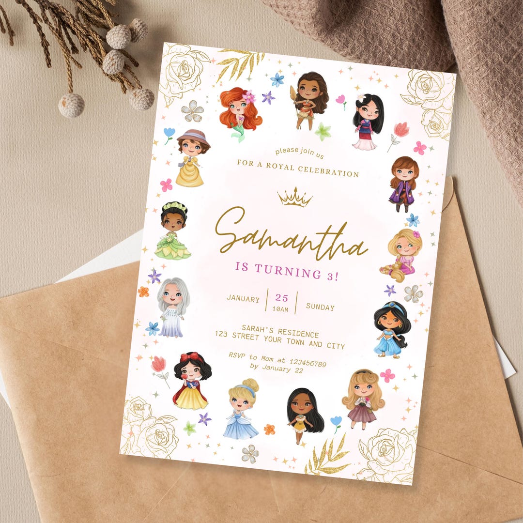 Editable Princess Invitation Template Princess Party Invitation ...