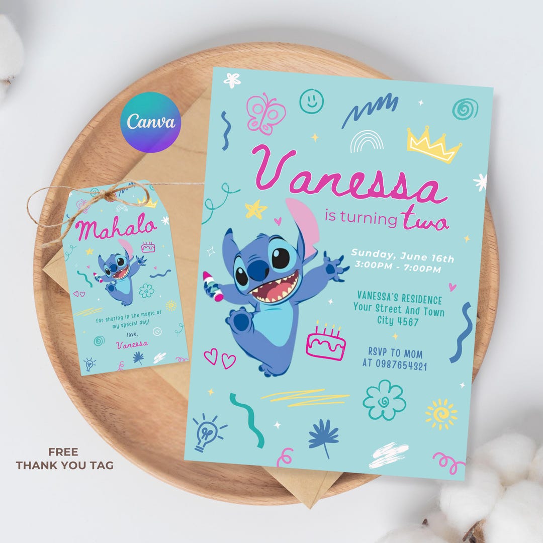 Editable Stitch Invitation Template Stitch Birthday Party Invitation ...