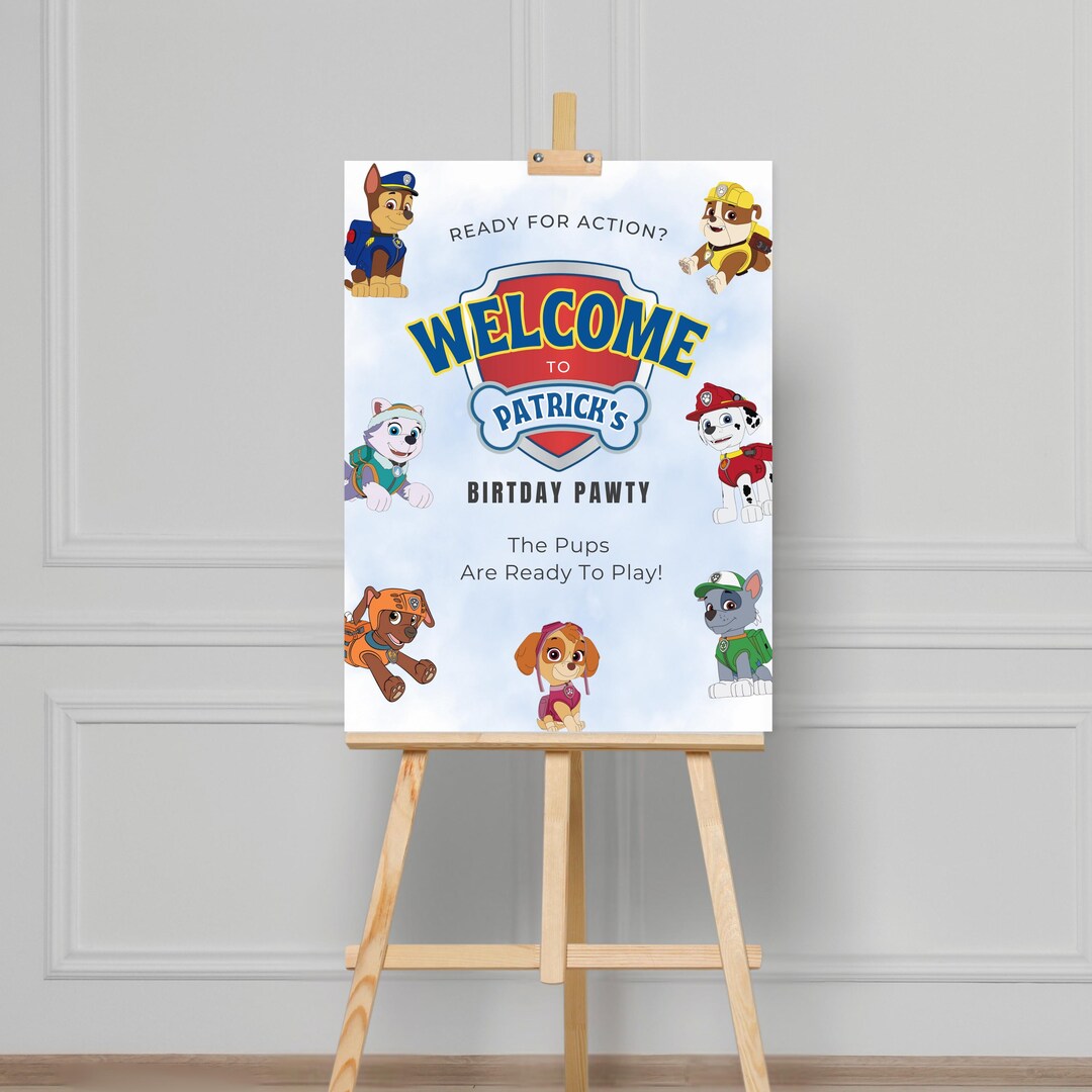 Pup Patrol Birthday Welcome Poster Pawty Patrol Welcome Board Printable ...