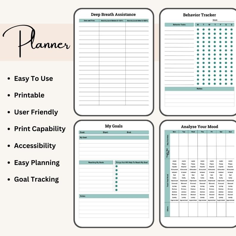 Depression Planner / Mental Health Therapy / Medication Tracker ...