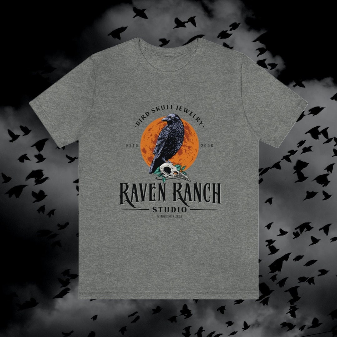 Raven Ranch Studio Logo T-shirt - Crow and Full Moon Bird Skull ...