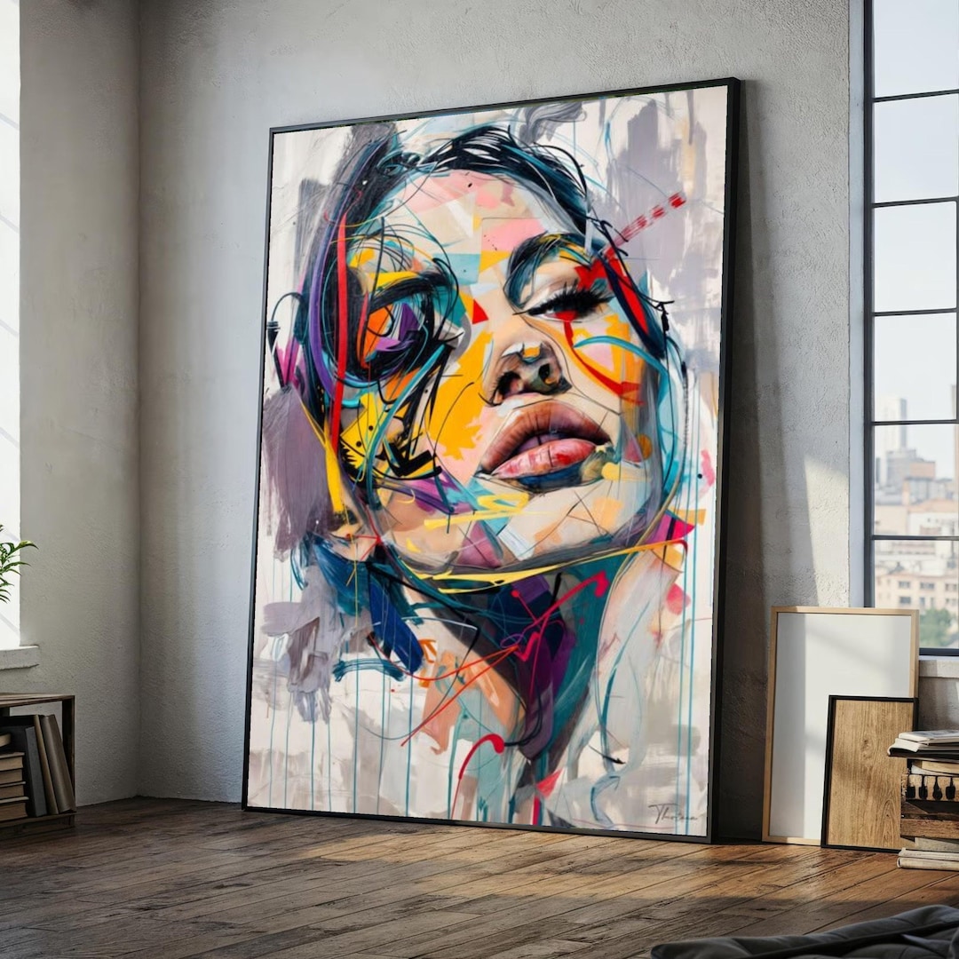 Abstract Portrait Canvas Art, Modern Face Wall Art, Colorful Expression ...