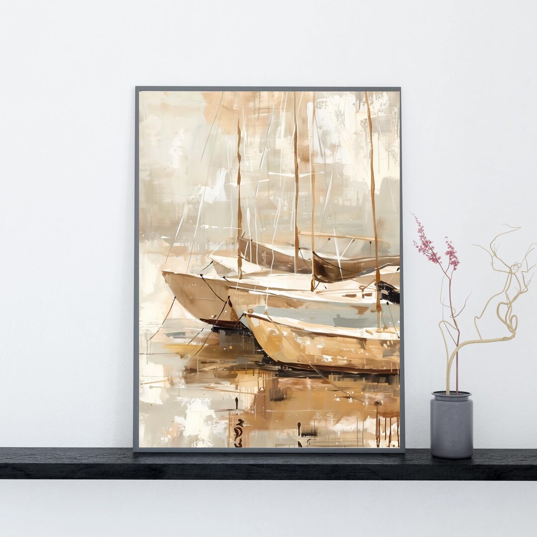 Neutral Sailboat Wall Art, Beige Boat Canvas Print, Coastal Nautical ...