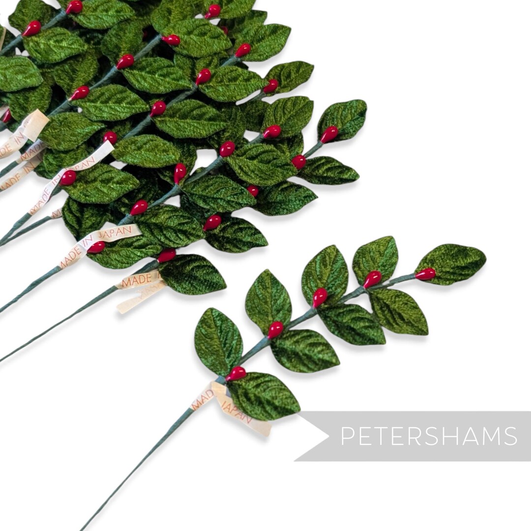 Vintage 'nicholas' Japanese 1960s Velvet Rose Leaf With Holly Berries ...