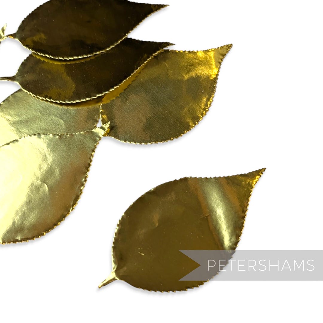 Metallic Gold Foil Paper Rose Leaves 65mm for Hat Trimming - Pack of 12 ...