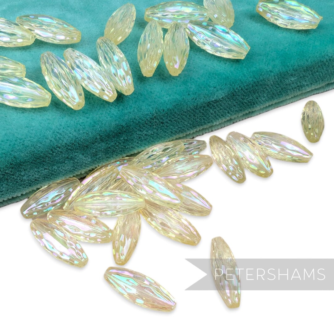 Pale Yellow Translucent Iridescent Vintage 1960/70's 20x8mm Wave Groove ...