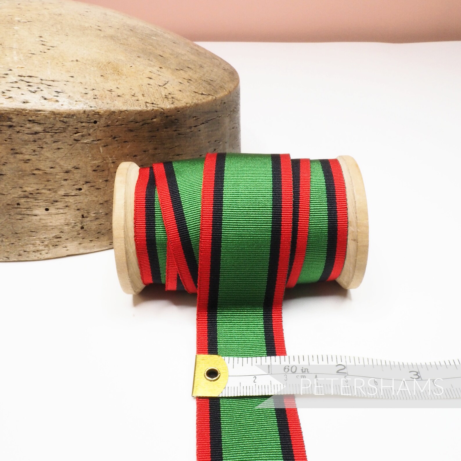 32mm Striped Grosgrain Ribbon for Hat Making and Millinery 1m Red Green ...